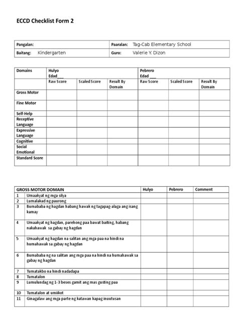 Eccd Checklist Form 2 Pdf