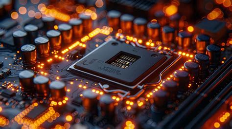 Closeup Of A Cpu Socket On A Computer Motherboard With Glowing Leds Premium Ai Generated Image