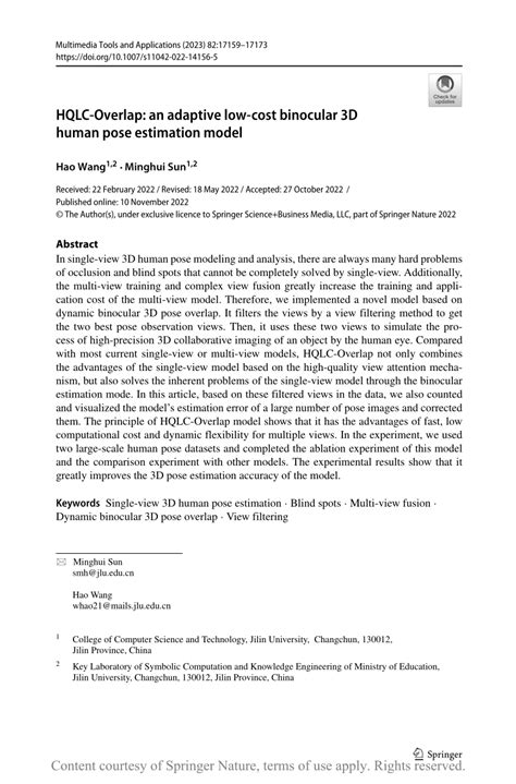 Hqlc Overlap An Adaptive Low Cost Binocular 3d Human Pose Estimation Model