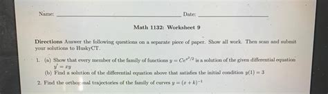 Solved Name Date Math 1132 Worksheet 9 Directions Answer