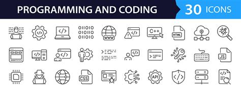 Programming Coding Set Of Web Icons In Line Style Software Development Icons For Web And Mobile