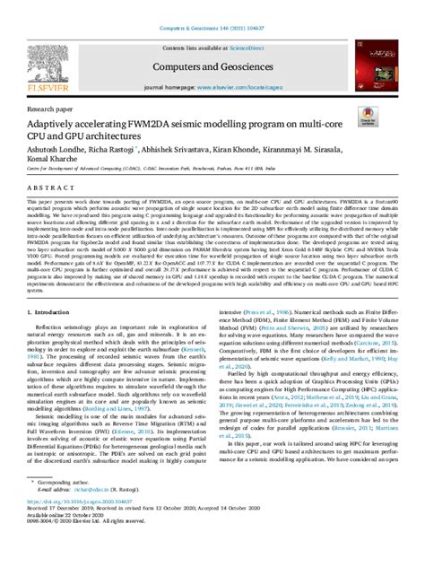 Pdf Adaptively Accelerating Fwm2da Seismic Modelling Program On Multi