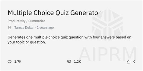 Prompt Multiple Choice Quiz Generator By Tamas Dukai Aiprm For Chatgpt