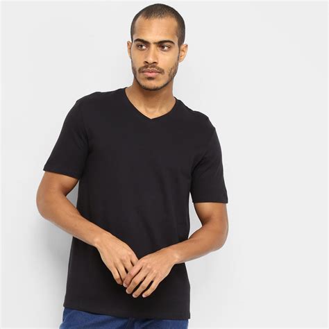Camiseta Hering Básica World Gola V Masculina Preto Netshoes