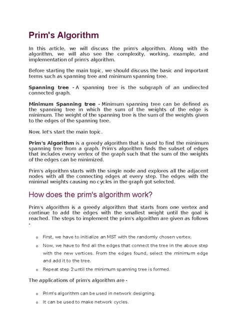 Prim S Algorithm BY ROHNI MAM Prim S Algorithm In This Article We Will Discuss The Prim S