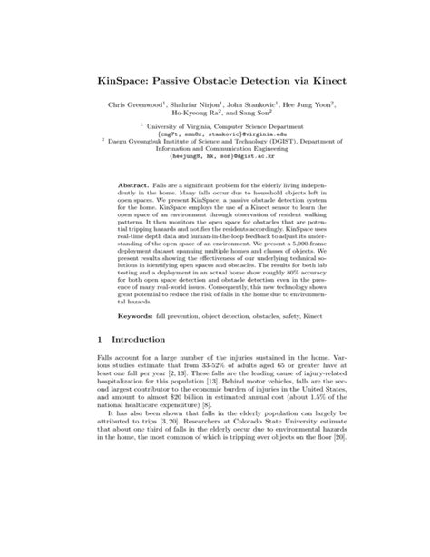 KinSpace Passive Obstacle Detection Via Kinect