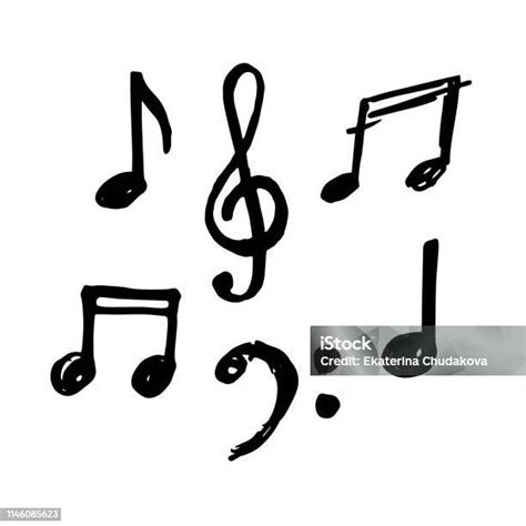 간단한 손으로 그려진 노트와 낙서 스타일의 음악 음자리표 음표에 대한 스톡 벡터 아트 및 기타 이미지 음표 음악 그리기