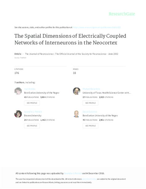 Pdf The Spatial Dimensions Of Electrically Coupled Networks Of Interneurons In The Neocortex