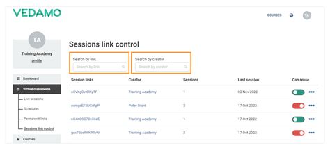 Sessions Link Control Vedamo
