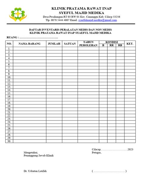 Form Daftar Inventaris Ruangan Pdf