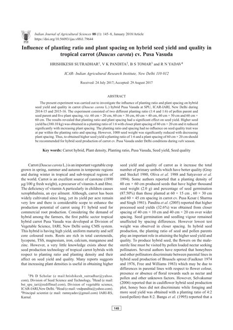 Pdf Influence Of Planting Ratio And Plant Spacing On Hybrid Seed Yield And Quality In Tropical