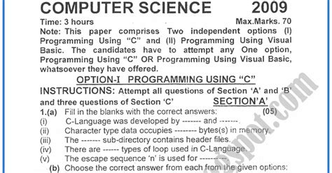 Adamjee Coaching Computer Science 2009 Past Year Paper Class Xii