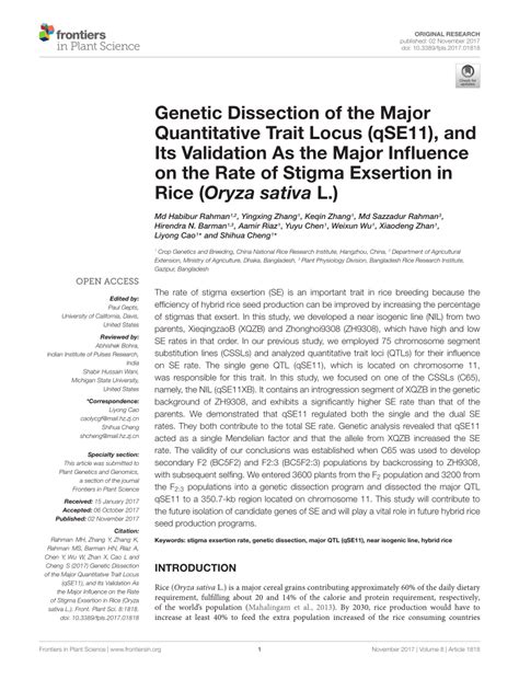 Pdf Genetic Dissection Of The Major Quantitative Trait Locus Qse11