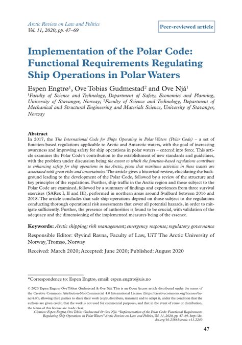 Pdf Implementation Of The Polar Code Functional Requirements Regulating Ship Operations In