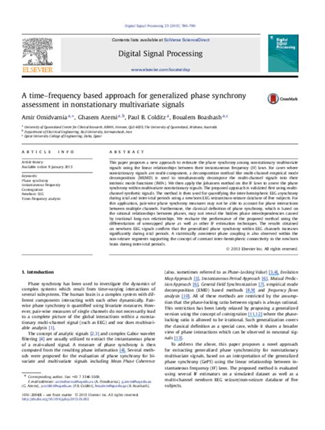 pdf a time frequency based approach for generalized phase synchrony