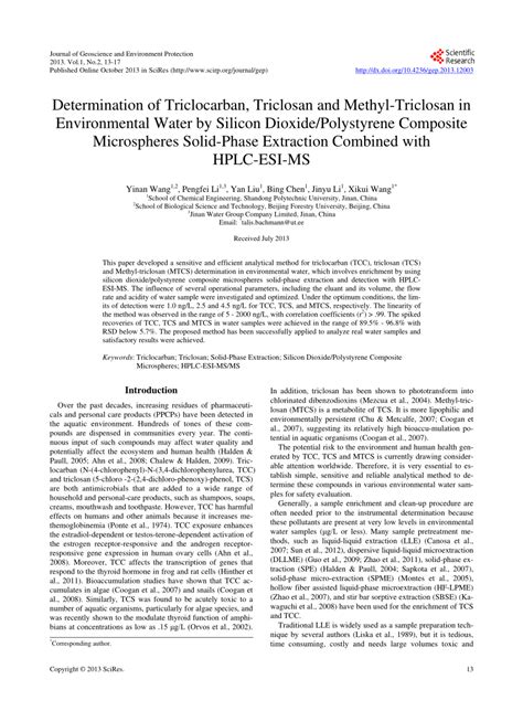 Pdf Determination Of Triclocarban Triclosan And Methyl Triclosan In