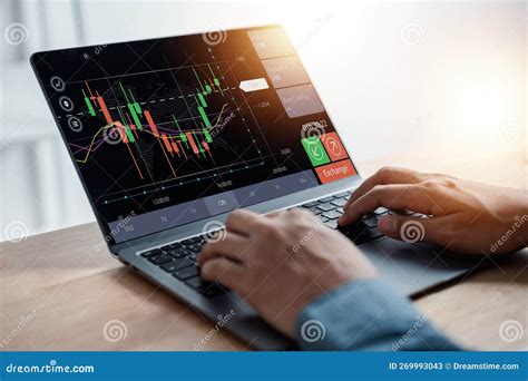 Technical Price Graph And Indicator Red And Green Candlestick Chart On Blue Theme Screen