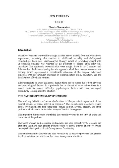 Sex Therapy Notes Sex Therapy Notes By Sheeba Shamsudeen M M