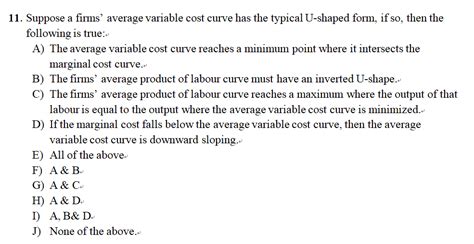Solved 11 Suppose A Firms Average Variable Cost Curve Has