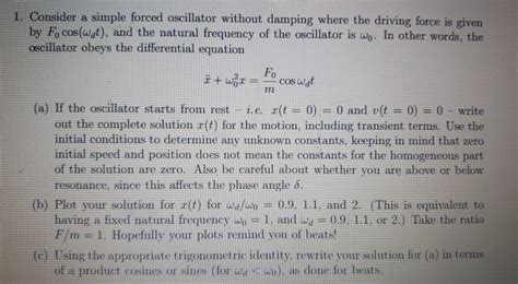 Solved 1 Consider A Simple Forced Oscillator Without