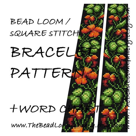 Bead Loom Square Stitch Cuff Bracelet Beading Patterns 4 Variations Includes Word Charts