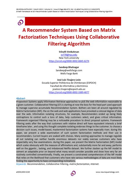 A Recommender System Based On Matrix Factorization Techniques Using