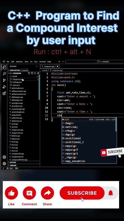 Program Of Find Compound Interest By User In Cshorts Youtube Ytshorts Trending