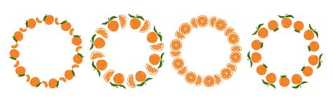복사 공간이 있는 주황색 밑단 원형 디자인이 특징인 과일 프레임 세트 귀여운 손으로 그린 낙서 스타일입니다 여름 포스터 배너 초대장 포장 및 브랜딩에 적합합니다 감귤류