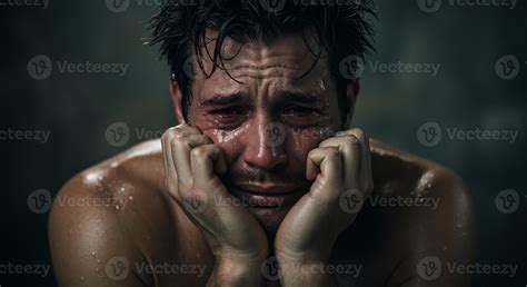 Distraught Male Expressing Profound Sadness Overwhelmed With Tears