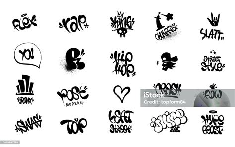 Hip Hop Culture Rap Music Graffiti Lettering Tags Set Isolated Vector