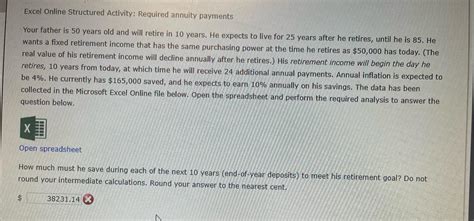 Solved Excel Online Structured Activity Required Annuity Chegg Com