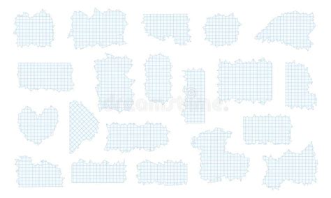 Set Of Torn Paper Sheets With Uneven Edges Torn Squared Paper Vector Illustrations Stock