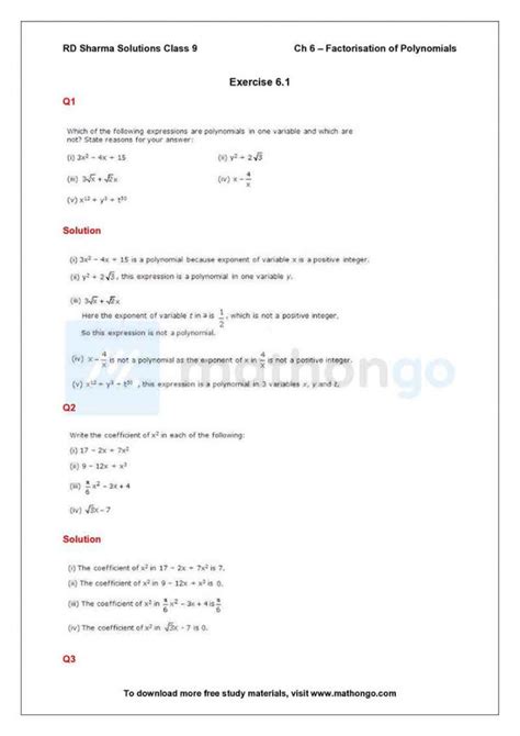 RD Sharma Class 9 Solutions Chapter 6 Factorization Of Polynomials