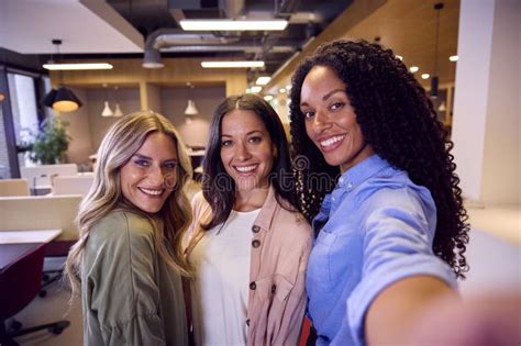 Pov Selfie Portrait Of Multi Cultural Female Business Team Standing In