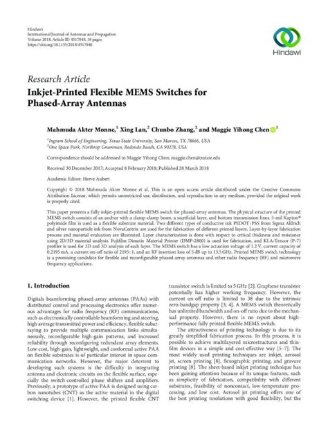 Pdf Inkjet Printed Flexible Mems Switches For Phased Array Antennas · 2019 7 30 · Research