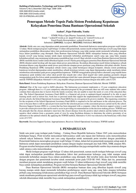 Pdf Penerapan Metode Topsis Pada Sistem Pendukung Keputusan Kelayakan
