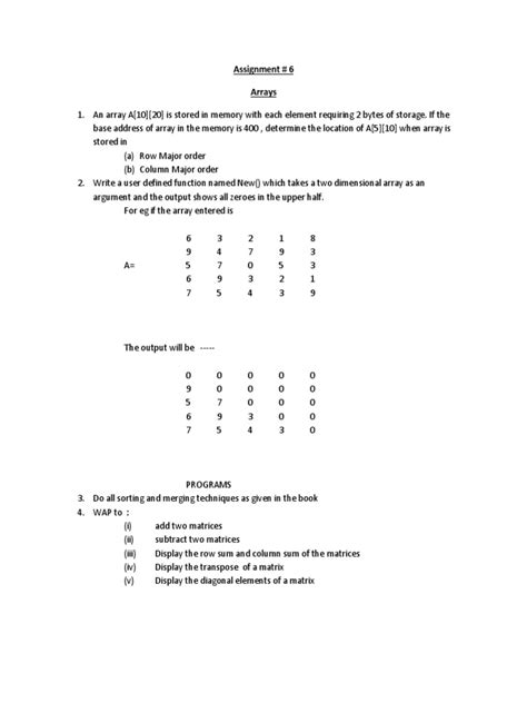 Assignment 6 Arrays Pdf