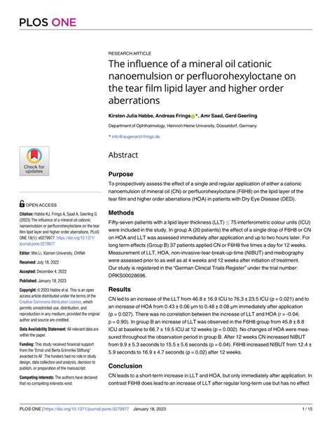Pdf The Influence Of A Mineral Oil Cationic Nanoemulsion Or Perfluorohexyloctane On The Tear