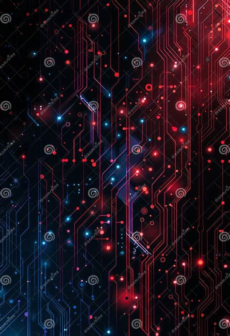 Futuristic Circuit Board Background With Glowing Red And Blue Neural Connections And Digital