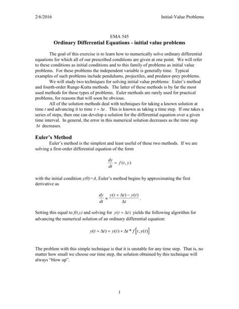 Initial Value Problems Euler And Runge Kutta Methods
