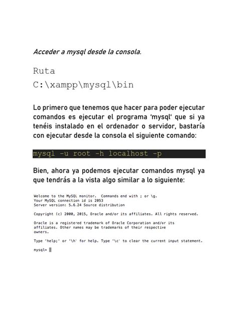 Acceder A Mysql Desde La Consola Pdf Mi Sql Bases De Datos