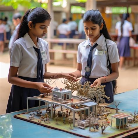 Premium Ai Image Girls Doing Math Experiments For Exhibition
