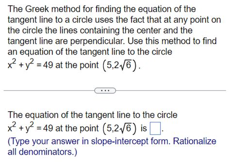 Solved The Greek Method For Finding The Equation Of The Chegg