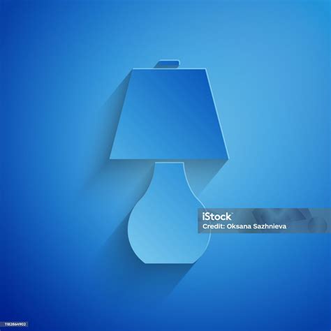 종이 잘라 테이블 램프 아이콘 파란색 배경에 격리 종이 아트 스타일입니다 벡터 일러스트레이션 0명에 대한 스톡 벡터 아트 및 기타 이미지 Istock