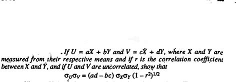 If U Ax By And V Cx Dy Where X And Y Are Measured From Their Respective Means And If R Is The