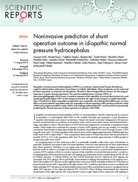 Pdf Noninvasive Prediction Of Shunt Operation Outcome In Idiopathic Normal Pressure Hydrocephalus