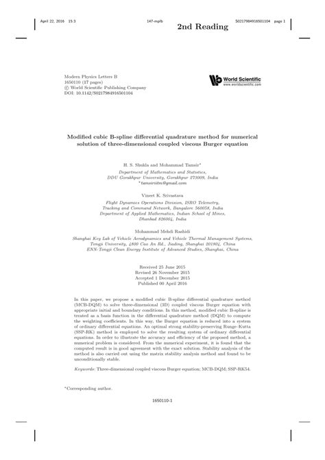 pdf modified cubic b spline differential quadrature method for