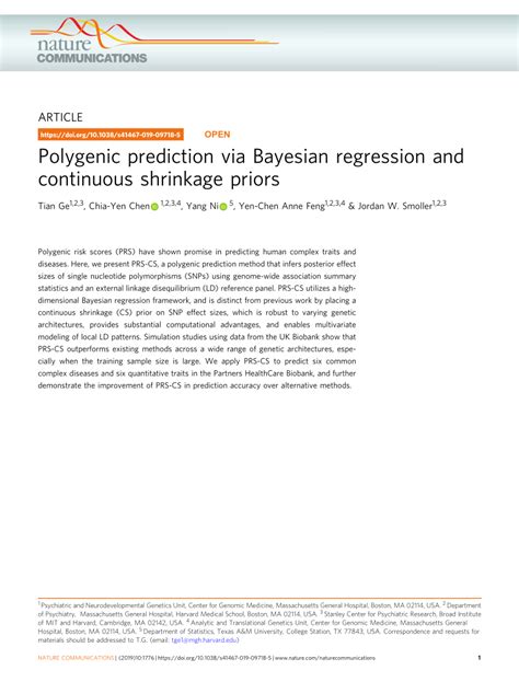 Pdf Polygenic Prediction Via Bayesian Regression And Continuous