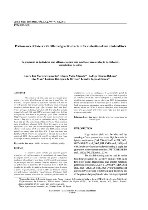 Pdf Performance Of Testers With Different Genetic Structure For