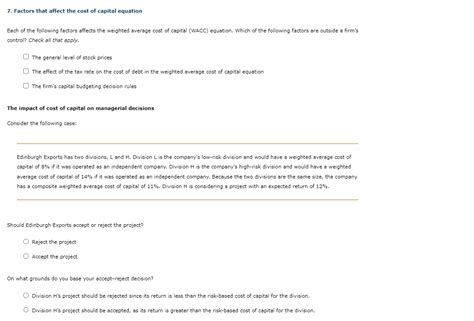 Solved 7 Factors That Affect The Cost Of Capital Equation